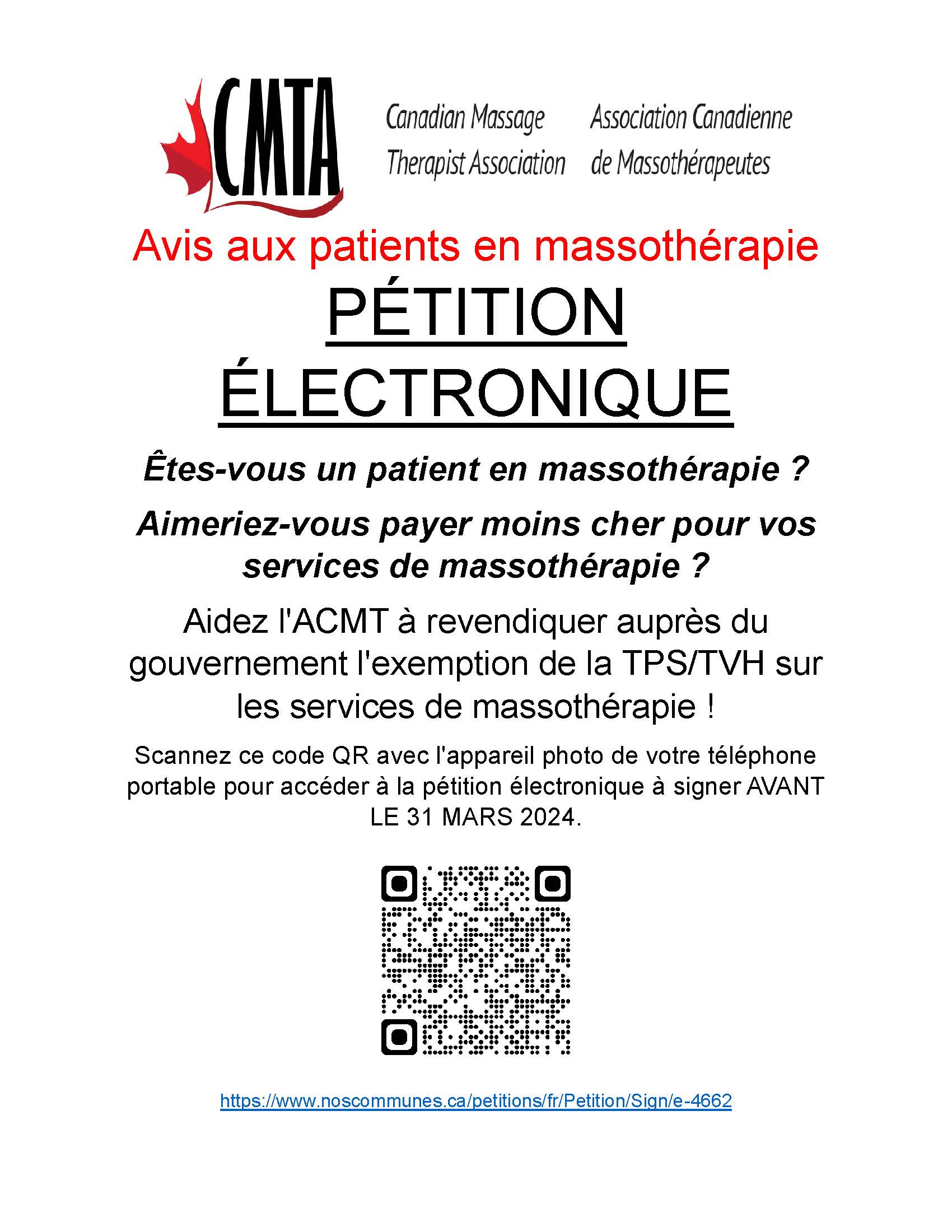 CMTA LAUNCHES PETITION FOR EXEMPTION OF GST/HST ON MASSAGE THERAPY ...